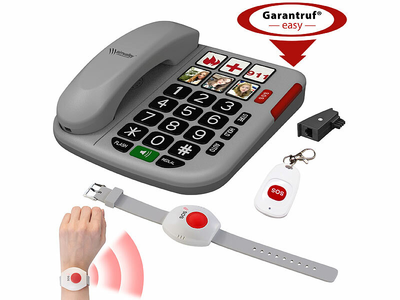 simvalley Senioren-Notruf-Telefon, Funk-SOS-Taster, SOS-Armband, TAE ...
