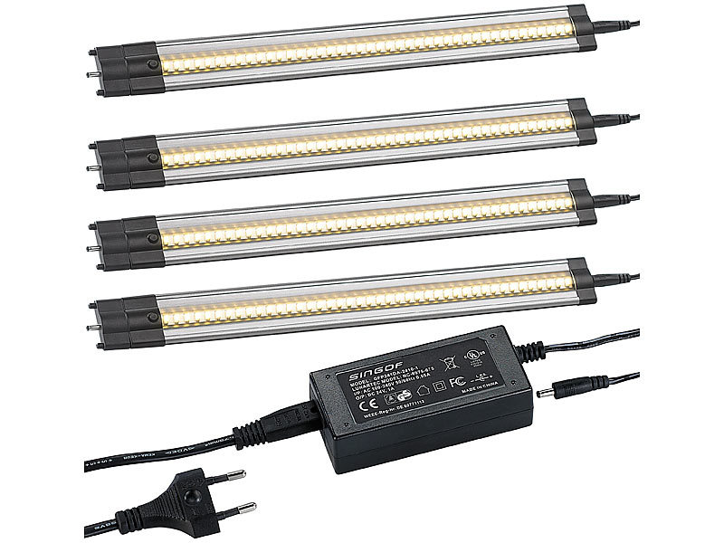Lunartec 4er-Set: SMD-LED-Leiste in Weiß, inkl. Netzteil