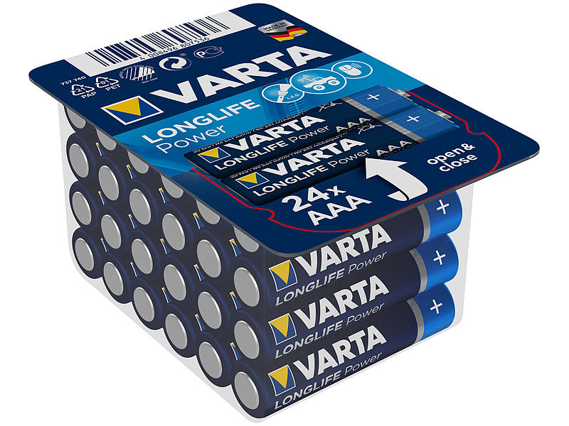 Varta Alkalische Batterie AAA: Longlife Power Alkaline-Batterien Typ AAA / Micro, 1,5 Volt, 24er ...