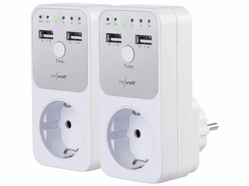 revolt USB Zeitschaltuhr: 2er-Set digitale Dual-USB- & 230-V-Steckdosen ...