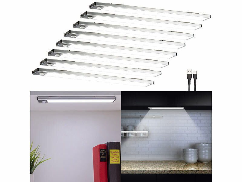 Lunartec LED Lichtleiste Schrank: 8er-Set Akku-LED-Lichtleiste, Licht ...