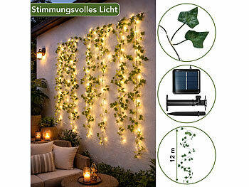 Lunartec LED-Solar-Efeu-Lichterkette mit 120 LEDs, 8 Modi, 12 Meter, IP44