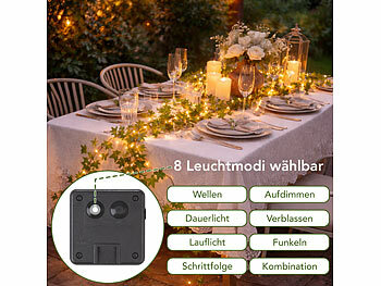 Lunartec LED-Solar-Efeu-Lichterkette mit 120 LEDs, 8 Modi, 12 Meter, IP44