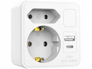 revolt Steckdosenverteiler: 5in1-Mehrfach-Steckdosen-Adapter mit USB-C ...